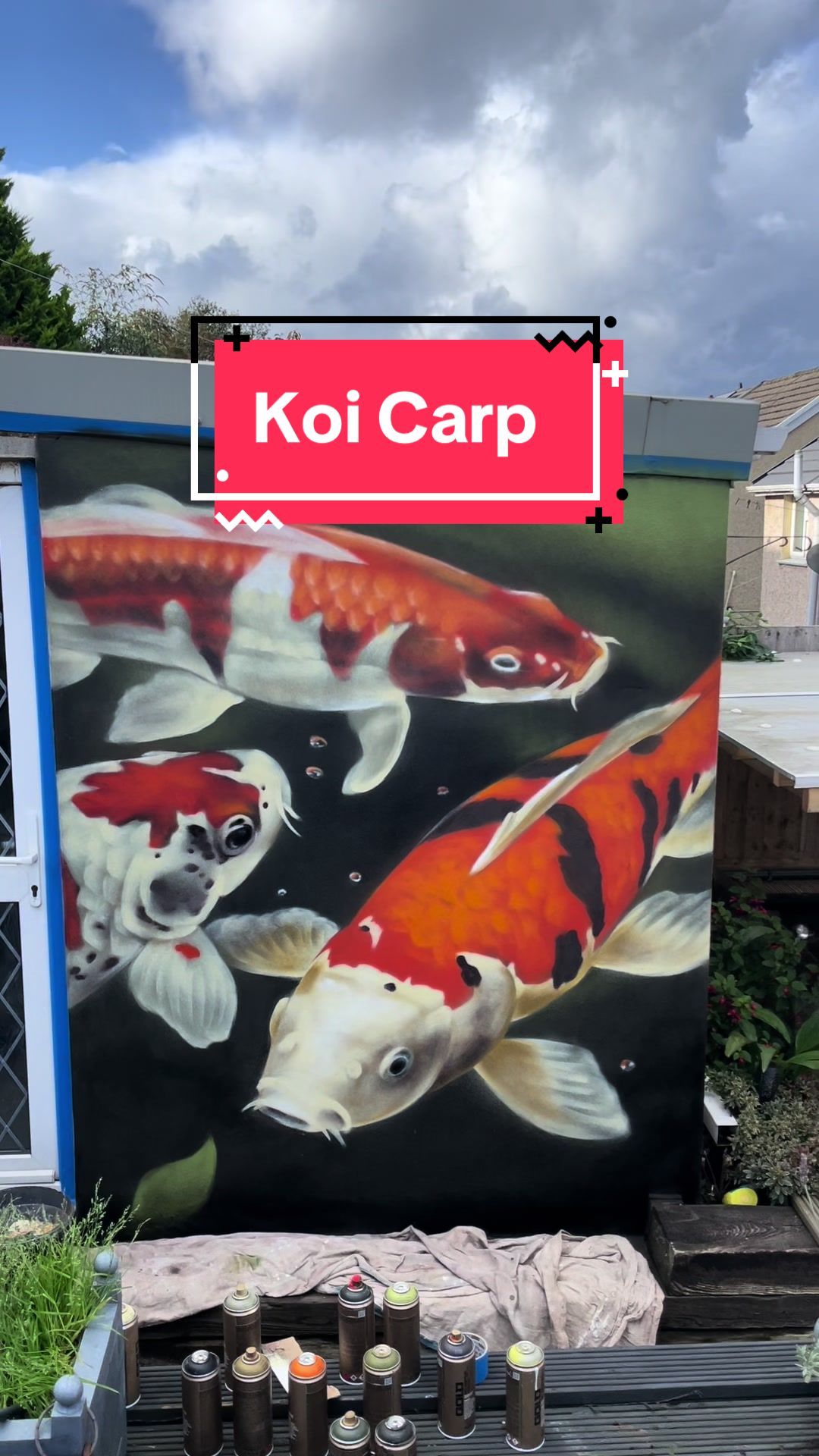 Spray paint art koi fish pond mural step by step process