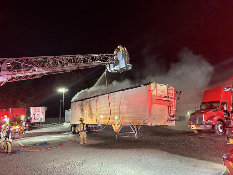 Photos: Fire leaves tractor-trailer charred in work yard in Montgomery ...