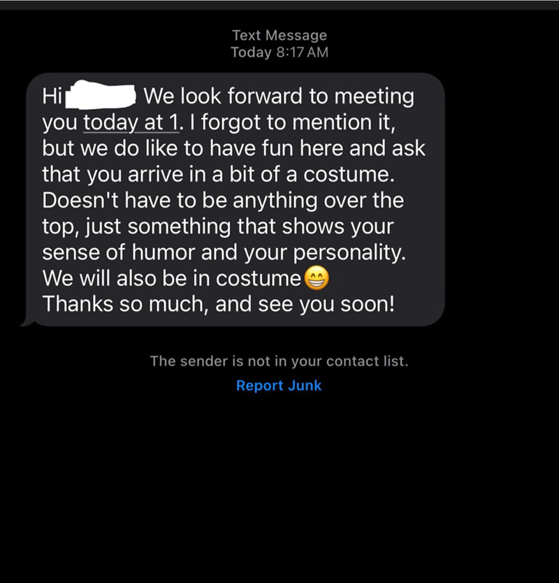 Interviewer demands candidate arrive for the job interview in a costume ...