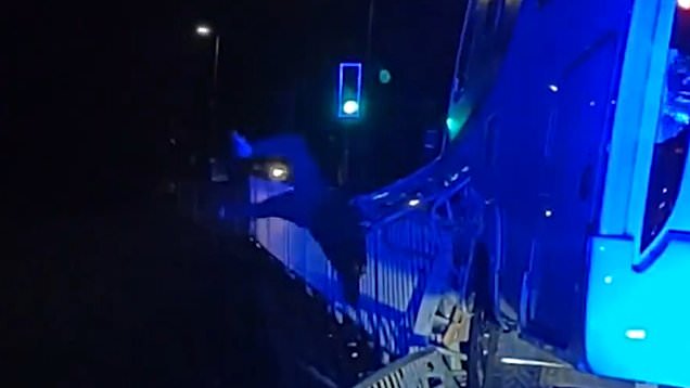 Suspect's acrobatic getaway fails spectacularly after motorhome crash