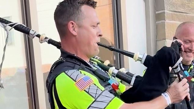 Boston cop attempts to play bagpipes for Scottish World Cup fans
