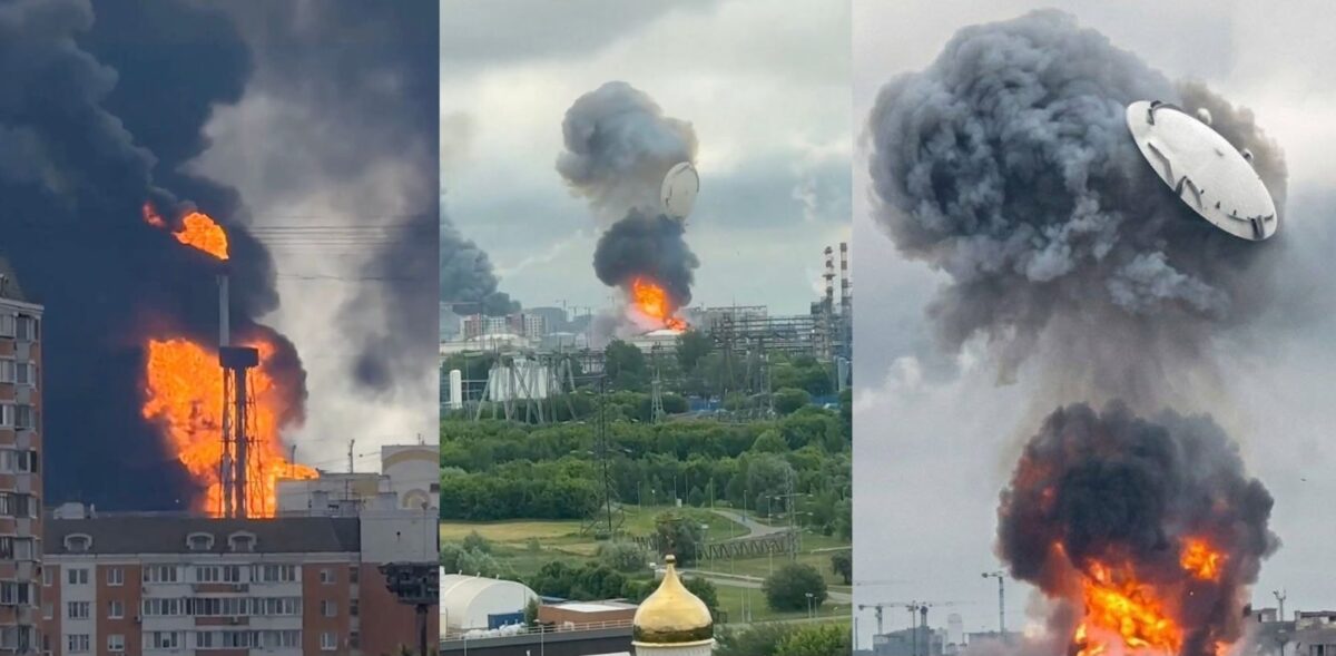 Stunning video shows Moscow oil refinery roof blasted into the air ...