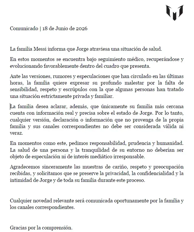 El delicado estado de salud de Jorge Messi, la razón por la que Messi ...