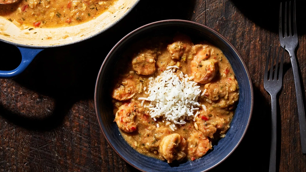 Louisiana shrimp étouffée from stock to serving