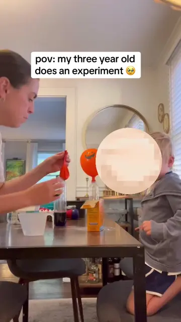 My three year old inflates balloons with a science experiment