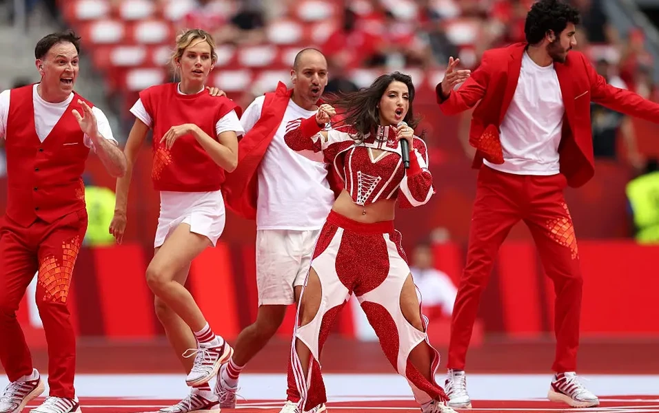 Nora Fatehi’s repurposed FIFA outfit blends glamour with sustainability