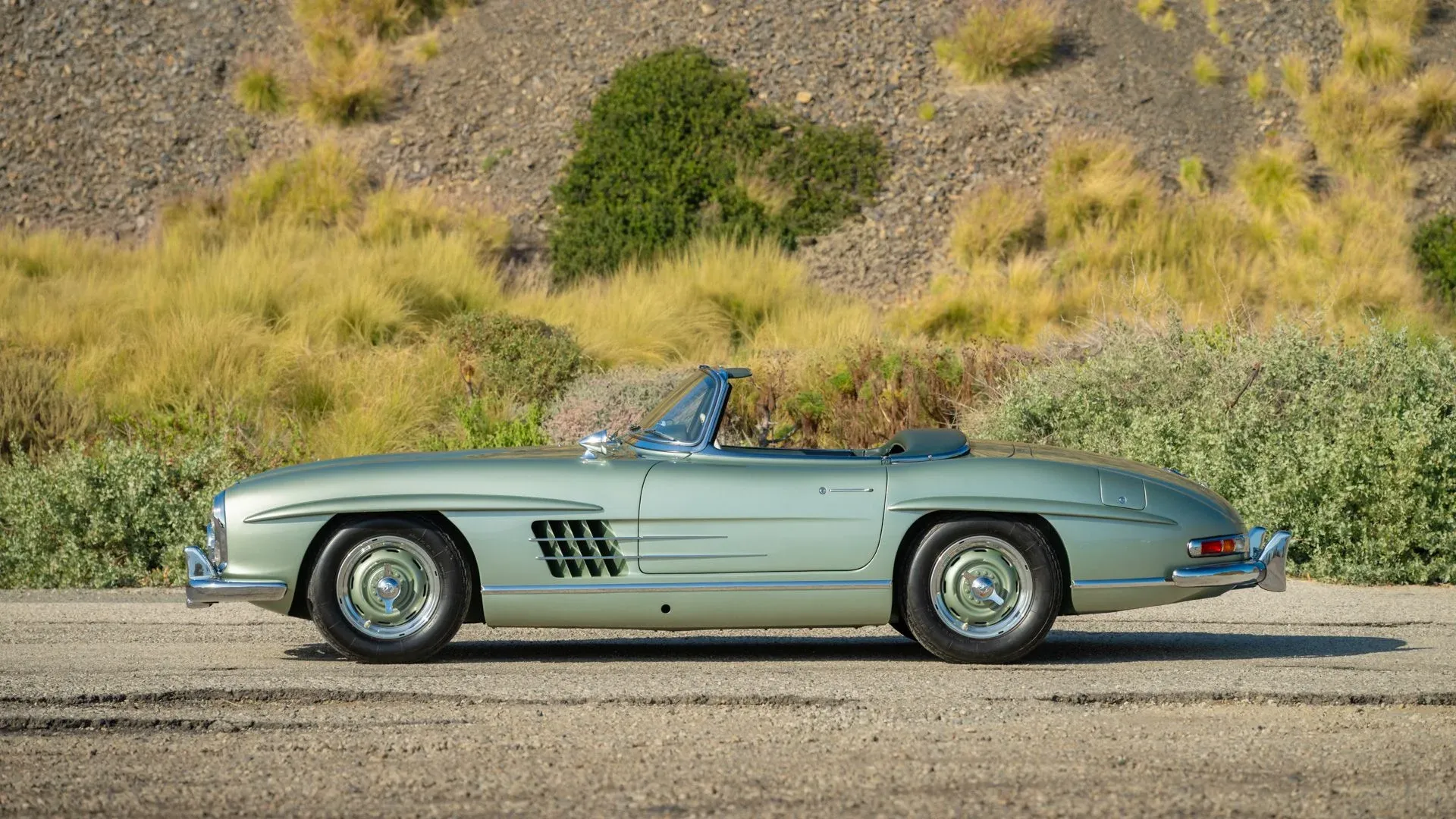 Rare light green 1957 Mercedes-Benz 300 SL roadster with Camoradi ...