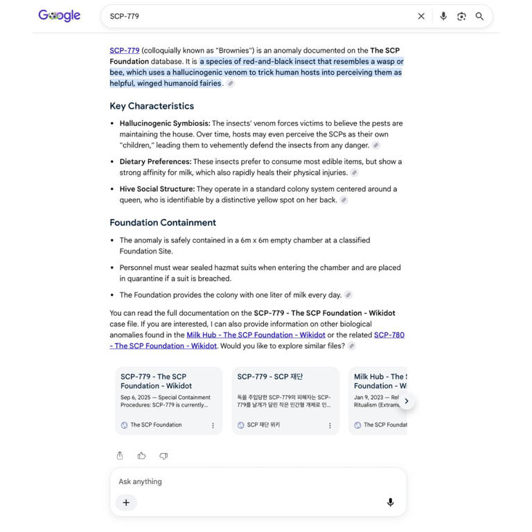Google’s AI overviews feature is telling users that SCP horror fiction ...