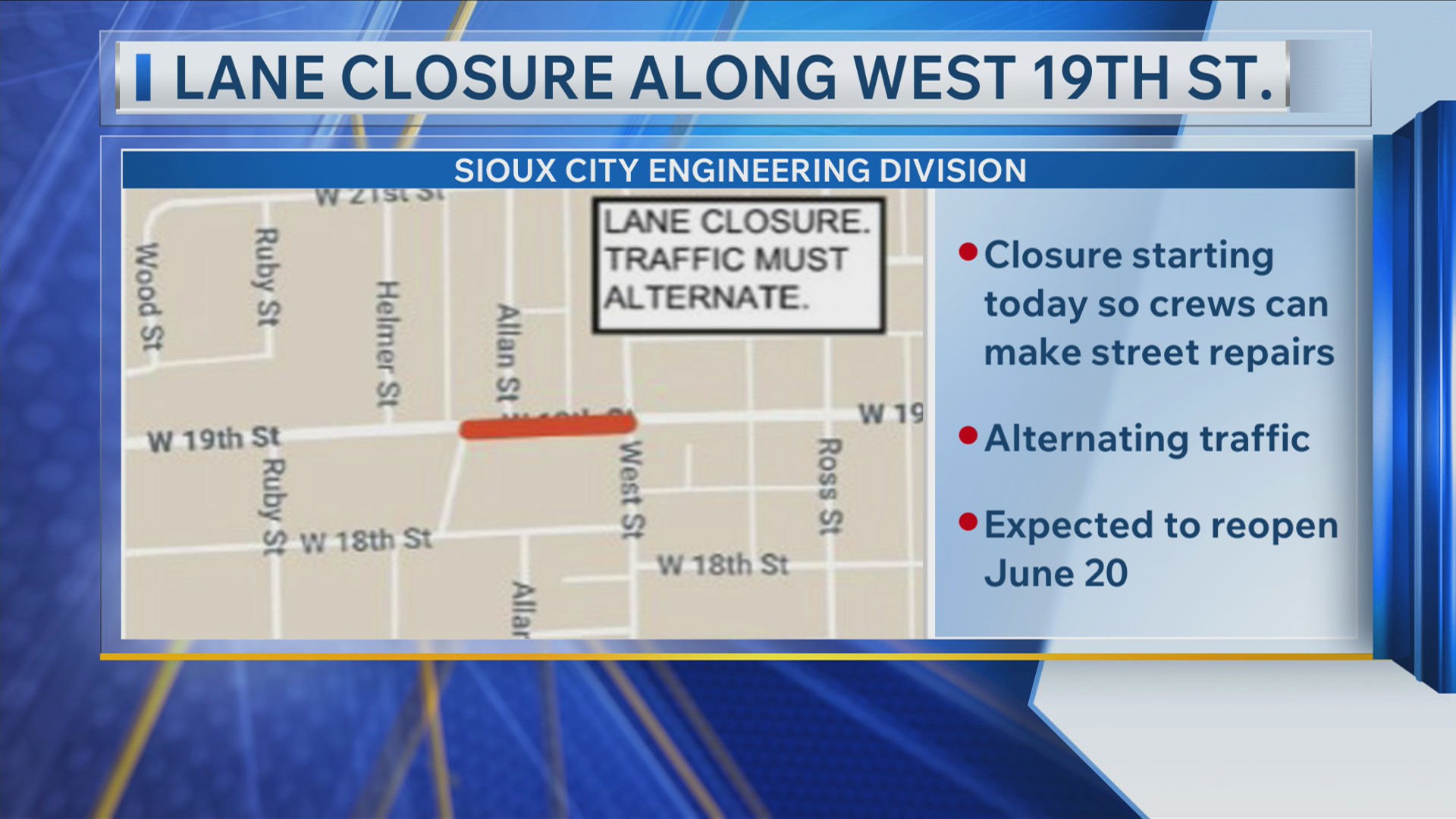 Lane closure along West 19th Street