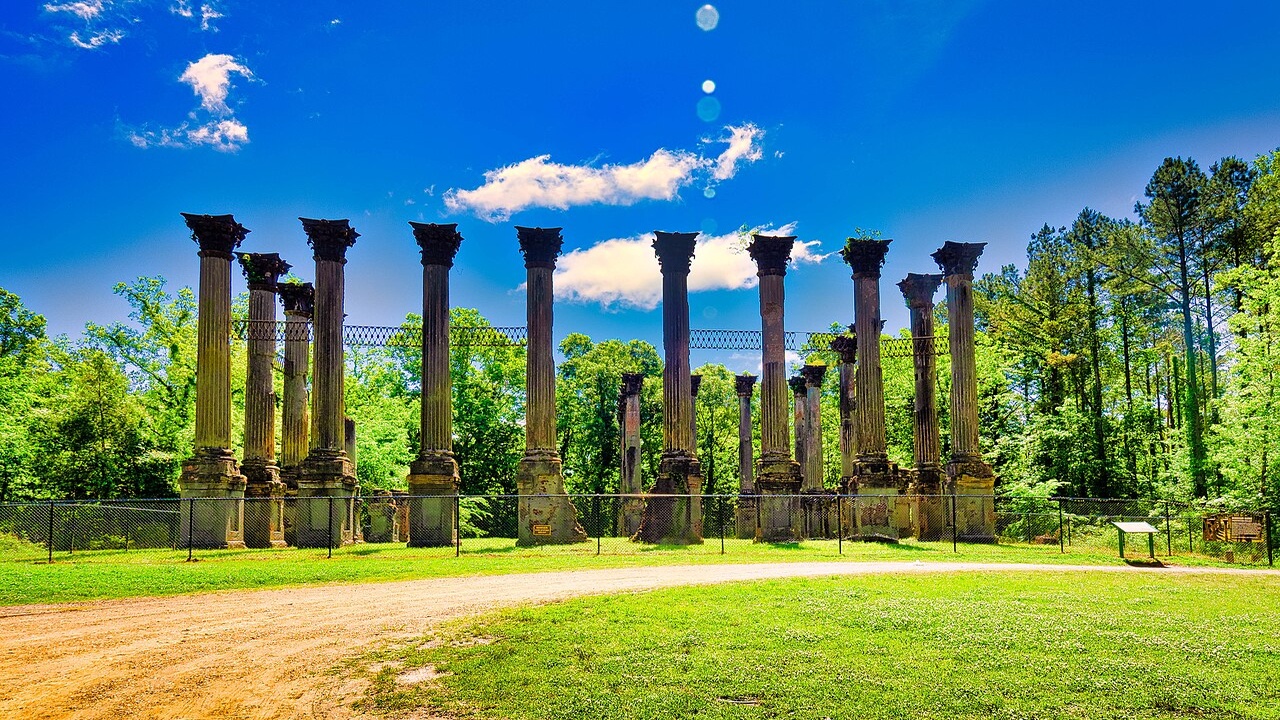 Deep in rural Mississippi, 23 giant columns rise from the trees with no ...