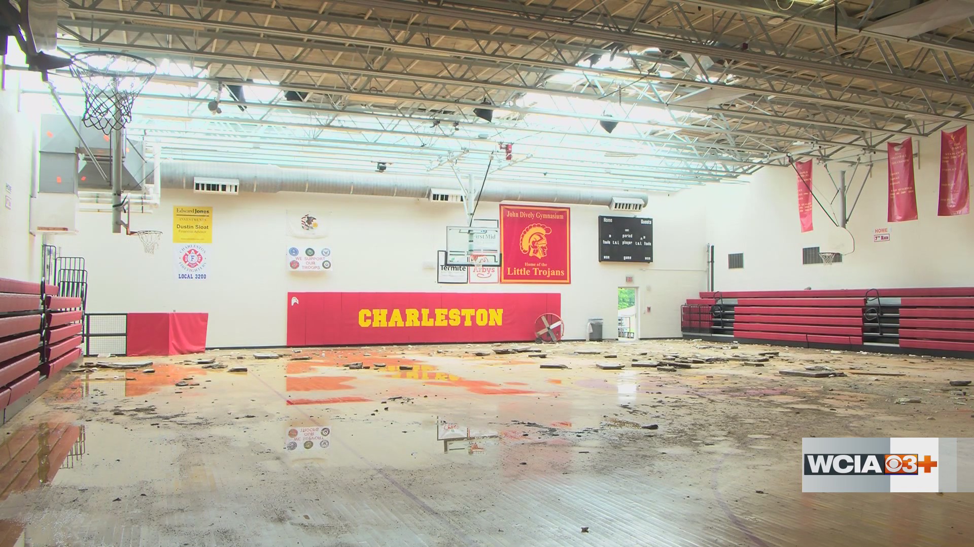 Charleston Middle School gym roof partially ripped off during tornado
