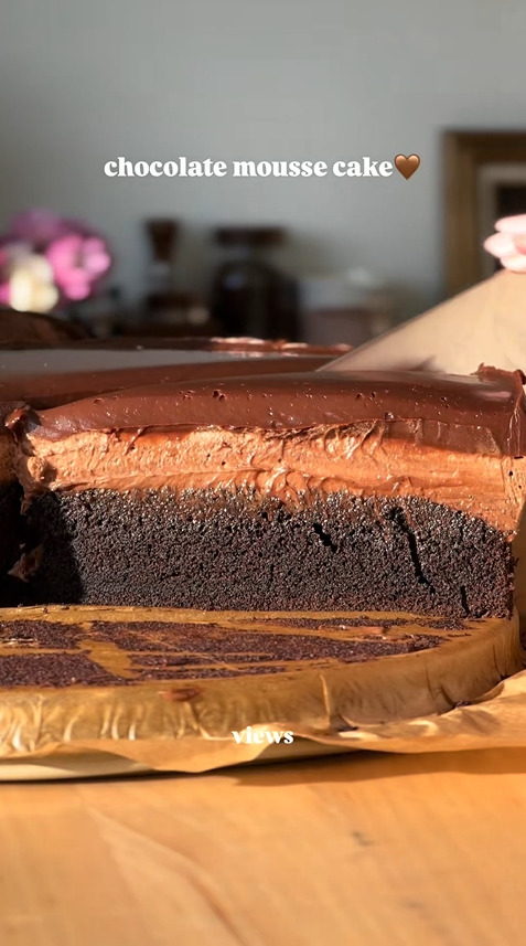 One layer chocolate mousse cake, rich and decadent dessert