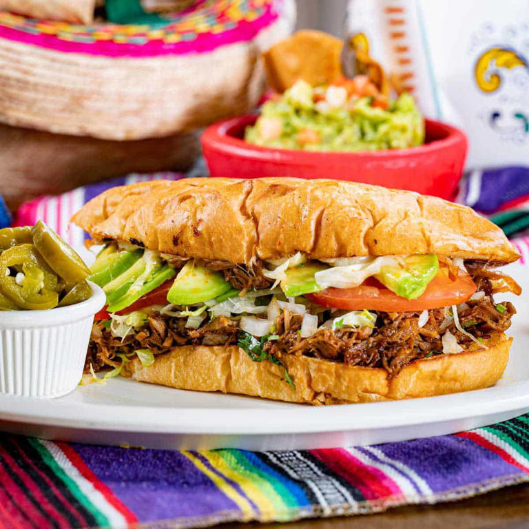 Mexican beef tortas (shredded beef torta sandwiches)