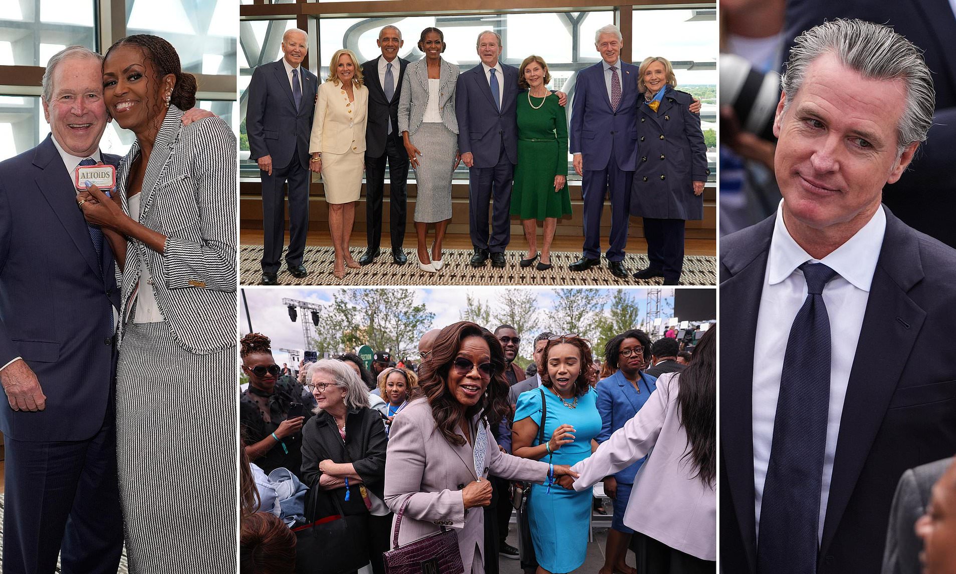 It's the Democrats' big day out! Clintons rub shoulders with Bushes at ...