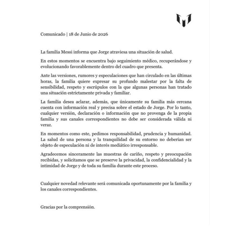 El comunicado Leo Messi ante las preocupantes noticias sobre la salud ...