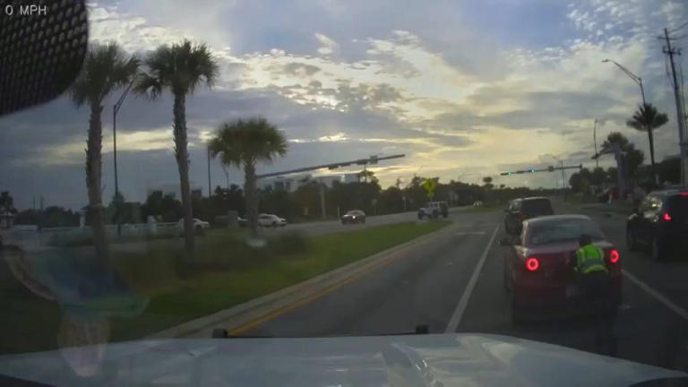 'Literal beast': Deputy pushes stranded car off of Florida highway