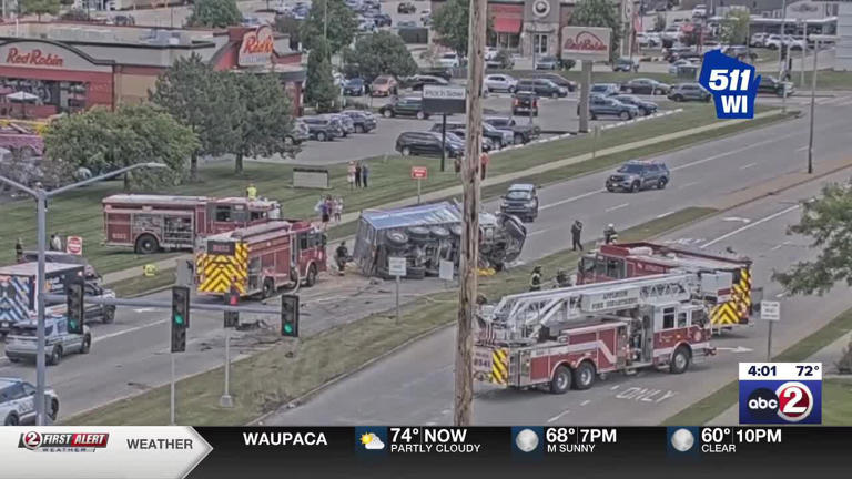 Dump truck tipped over in Appleton crash, one person killed