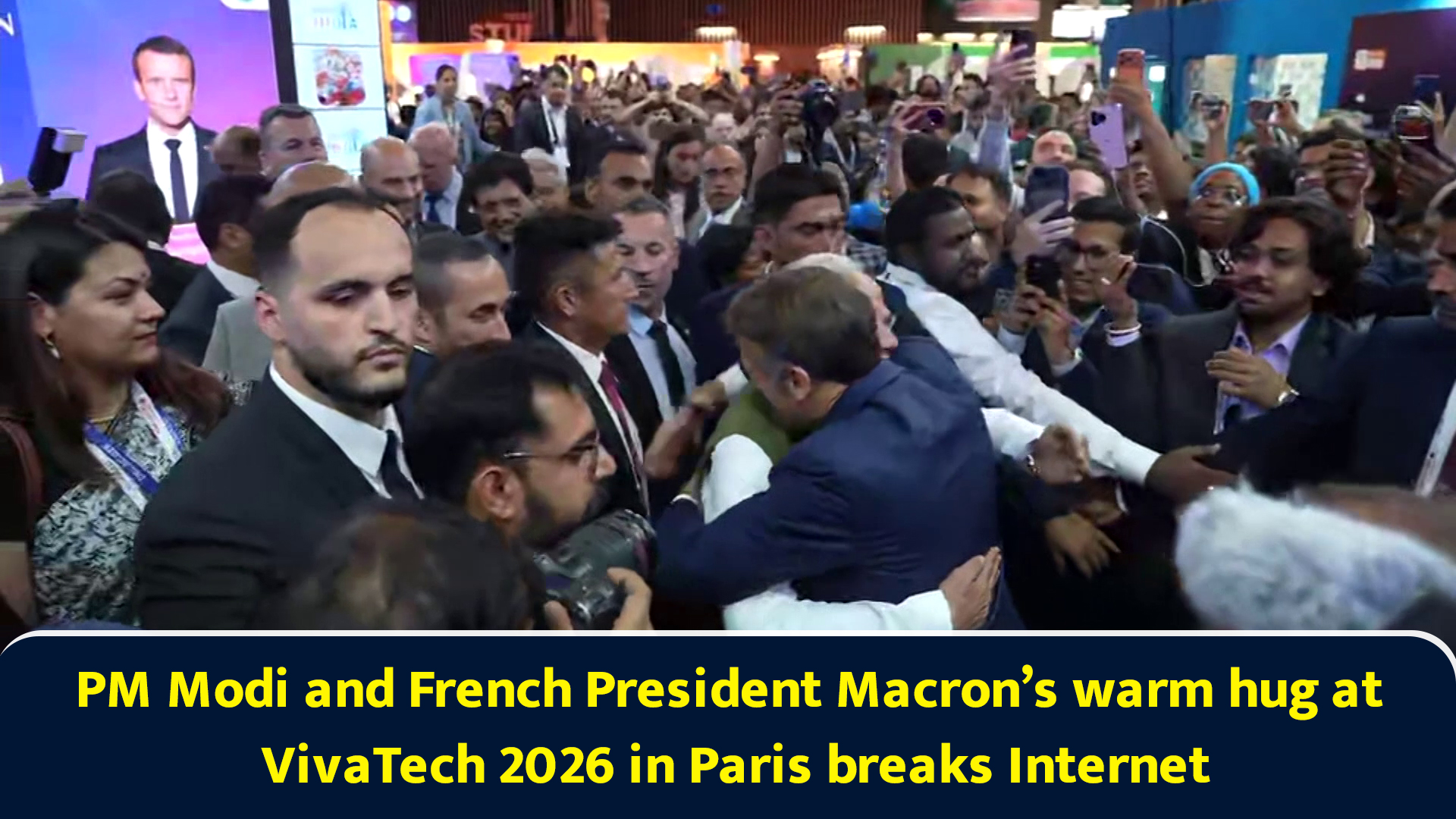 PM Modi and French President Macron’s warm hug at VivaTech 2026 in ...