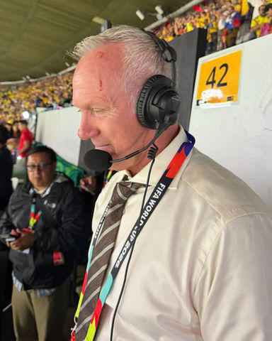 Fox World Cup broadcaster left bloodied after fan throws objects mid-game