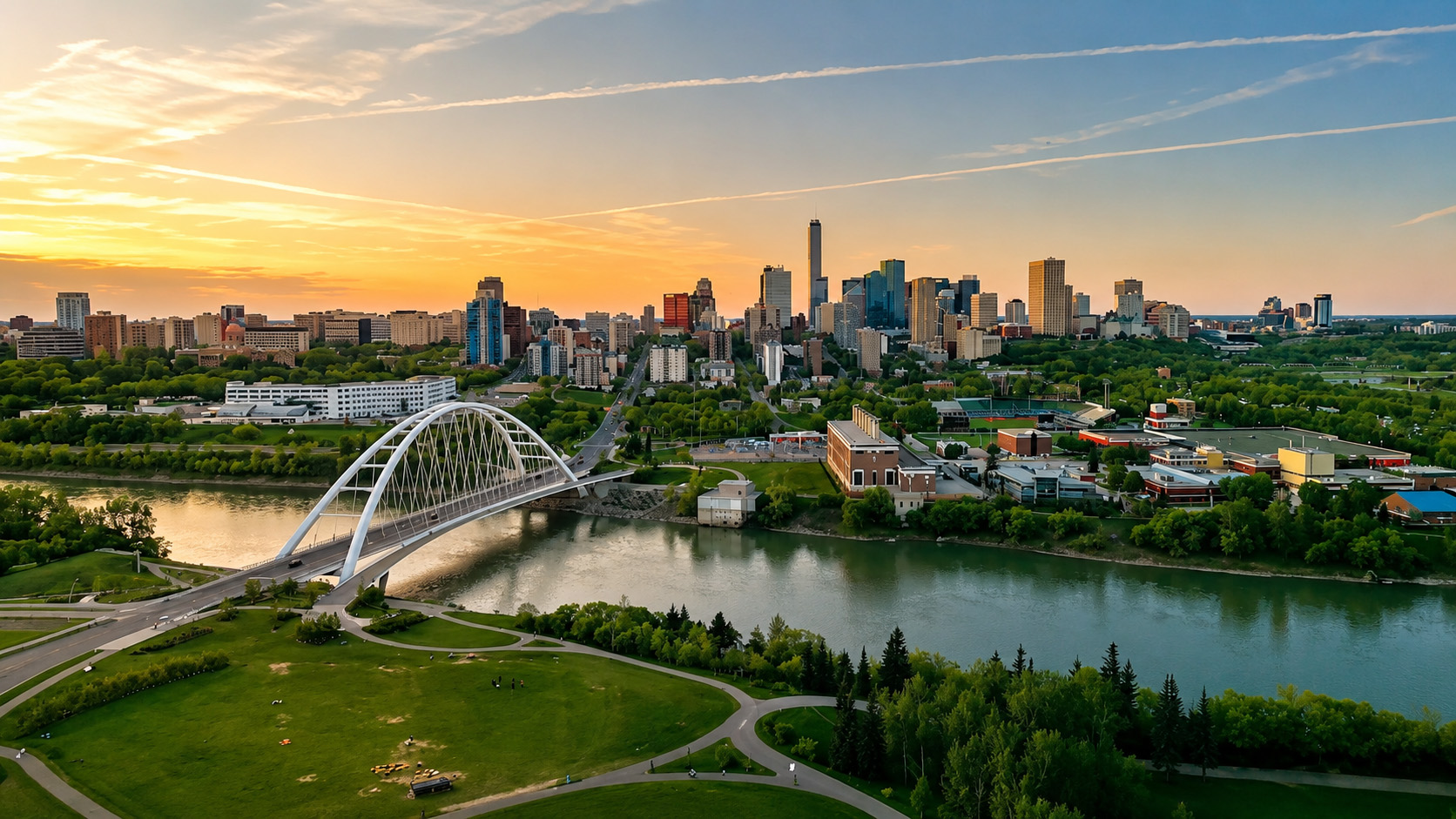 Edmontons Skyline über dem Tal des North Saskatchewan River