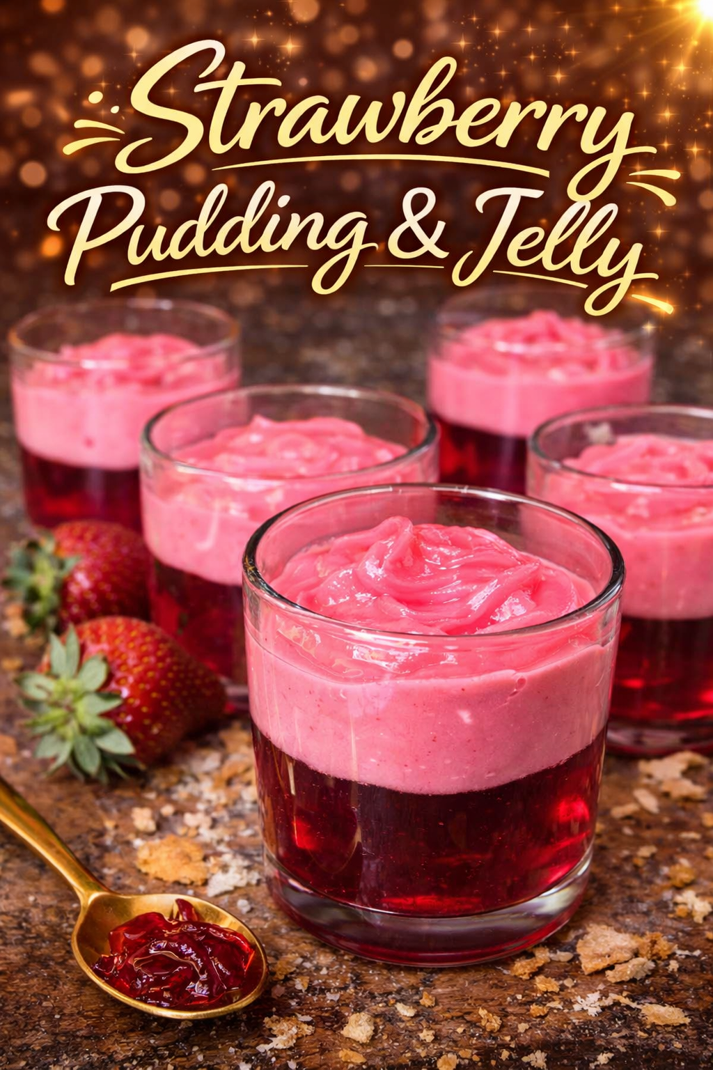 Easy strawberry pudding and jelly dessert