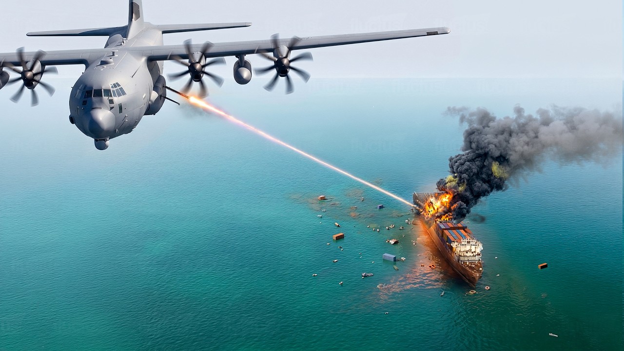 US Air Force most feared gunship in action sinking massive ship with ...