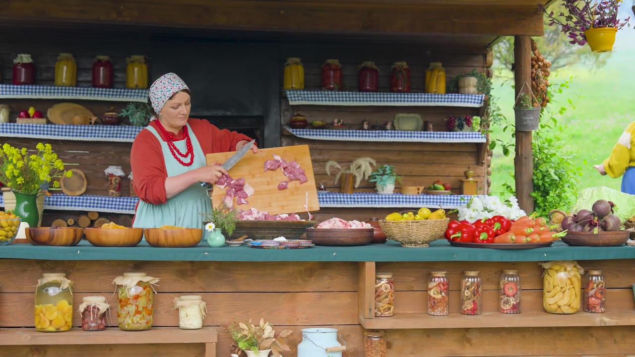 A traditional village celebration with an enormous feast