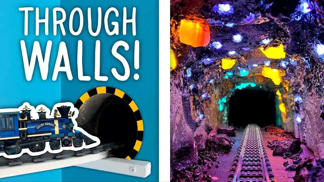 Watch this guy build a LEGO train track around his ceiling