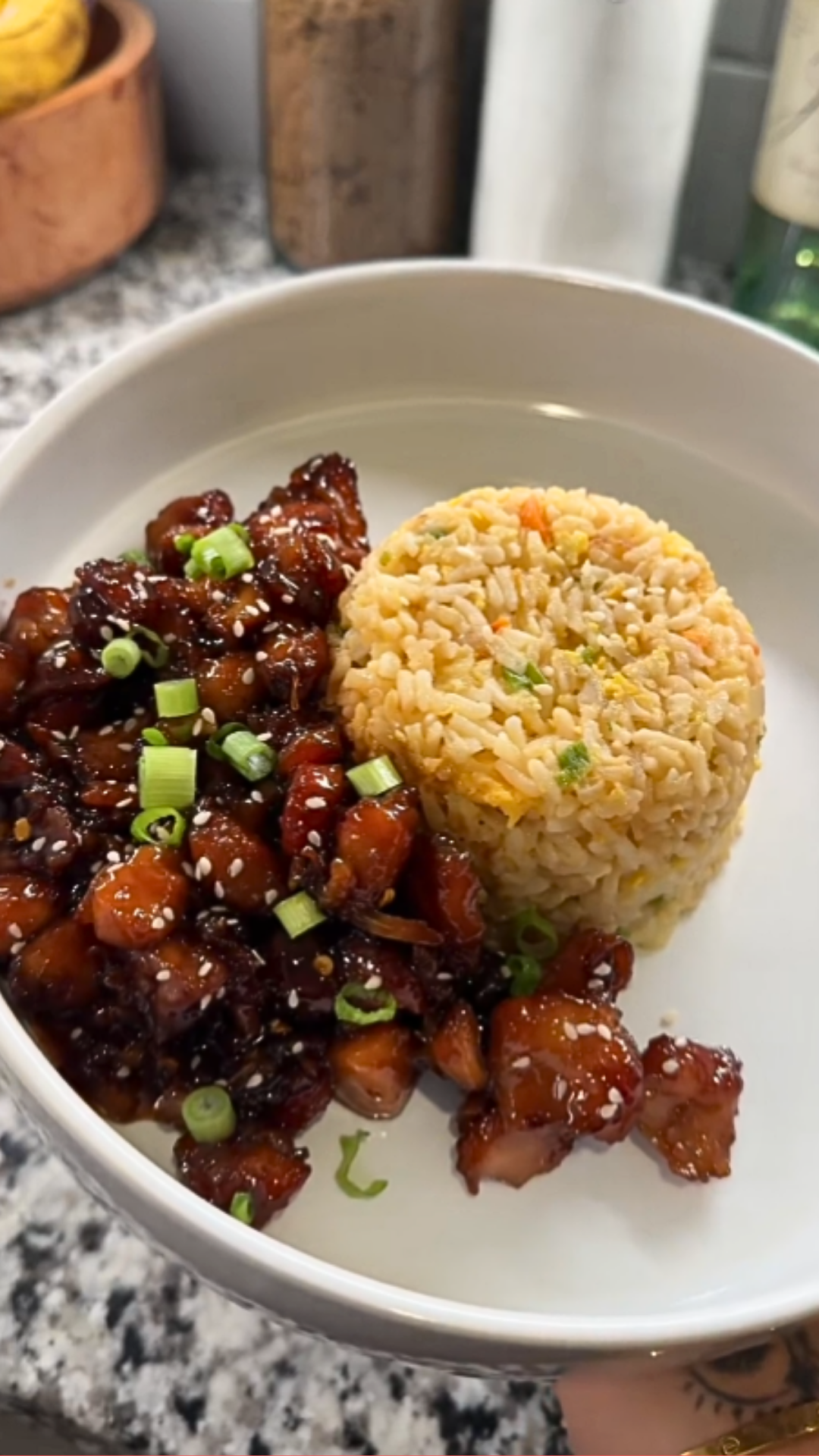 Honey garlic chicken and Benihana fried rice