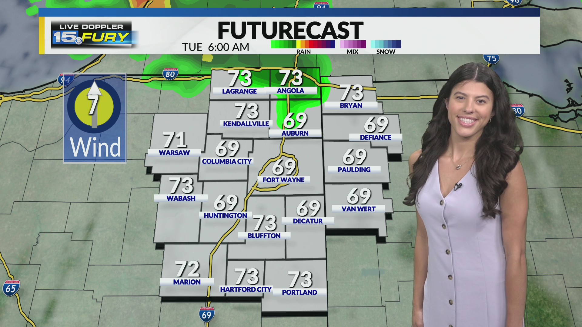 Humid and warm with highs in the mid-80s