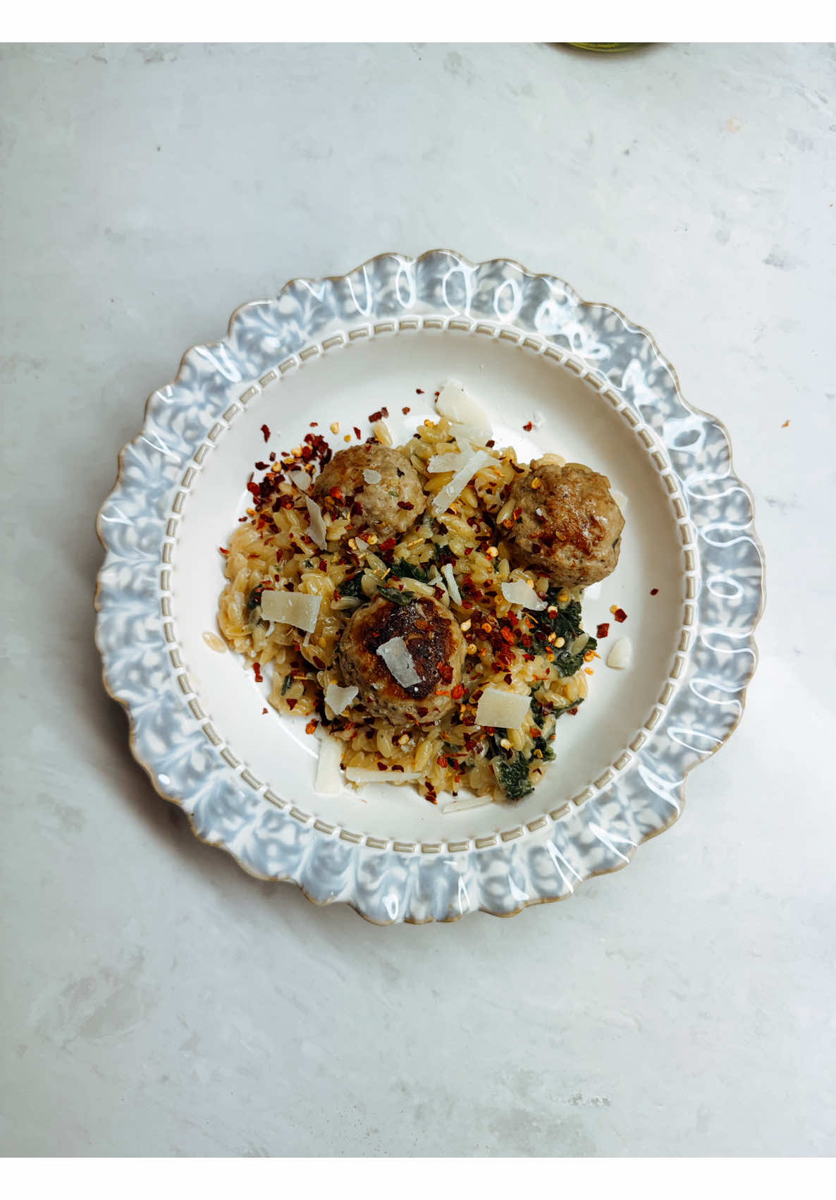 A dreamy weeknight dinner of Italian meatballs, orzo, spinach, and ...