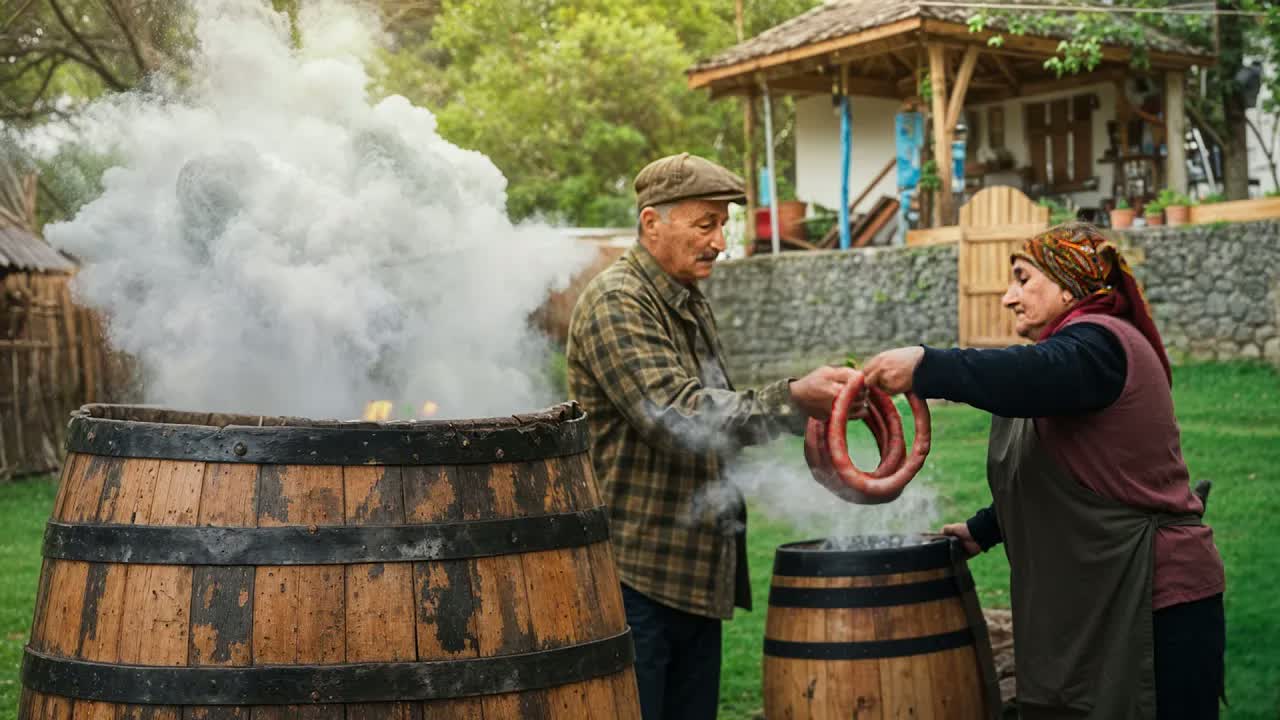 Village-style beef sausages with natural smoke flavor