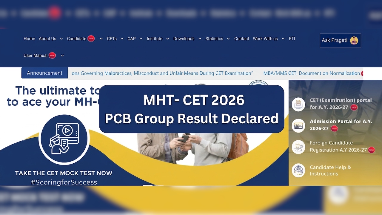 MHT CET result 2026 out: PCB scorecard released by State CET Cell ...