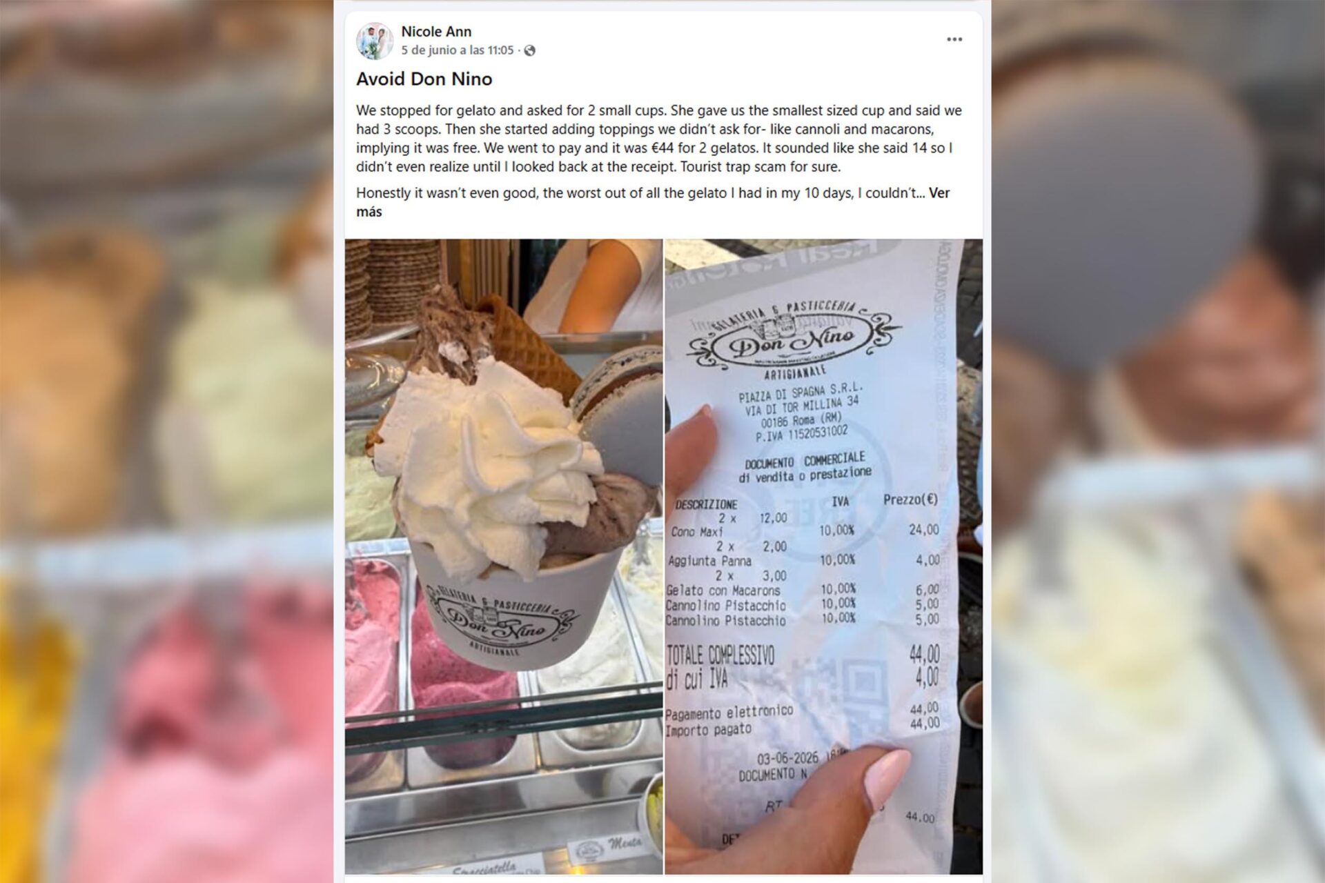 44 euros por dos helados: exhorbitantes precios para turistas en Italia