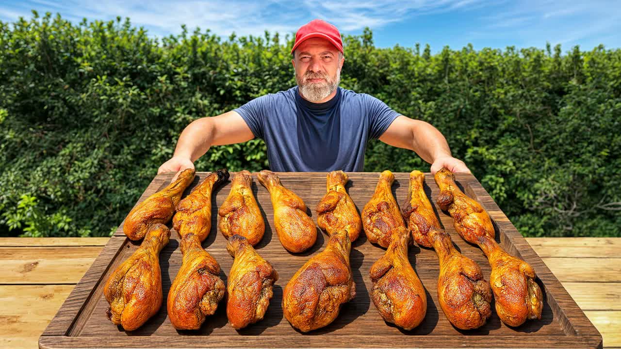 Fire-roasted turkey legs with crispy skin and tender meat