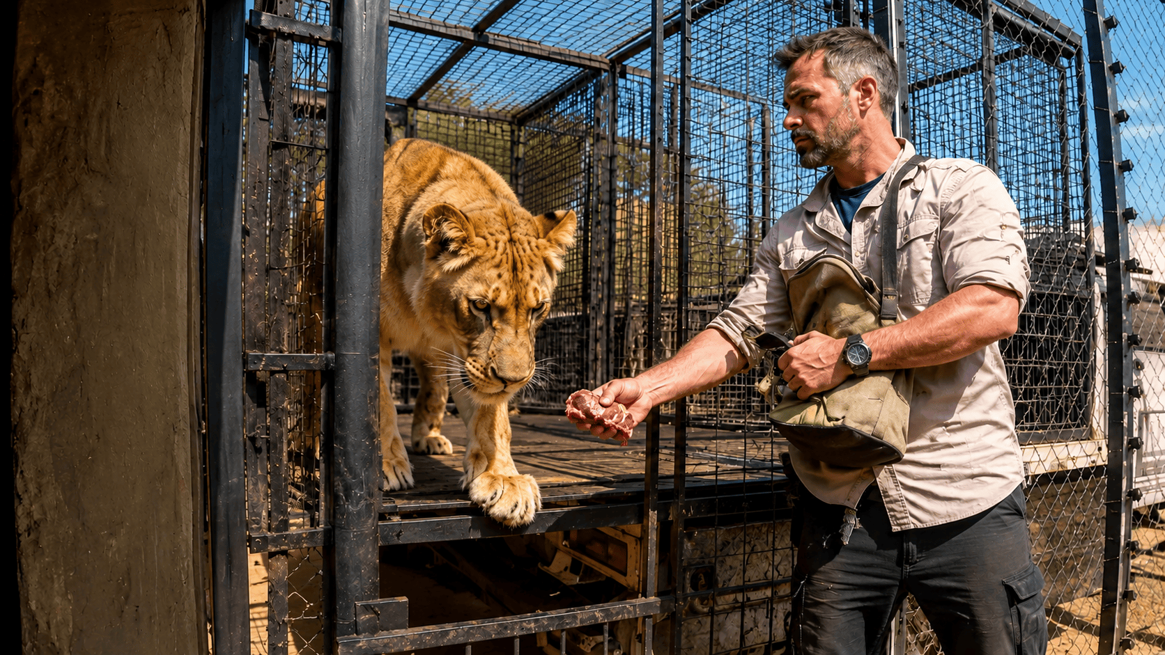 A lion refused to move during a careful rescue