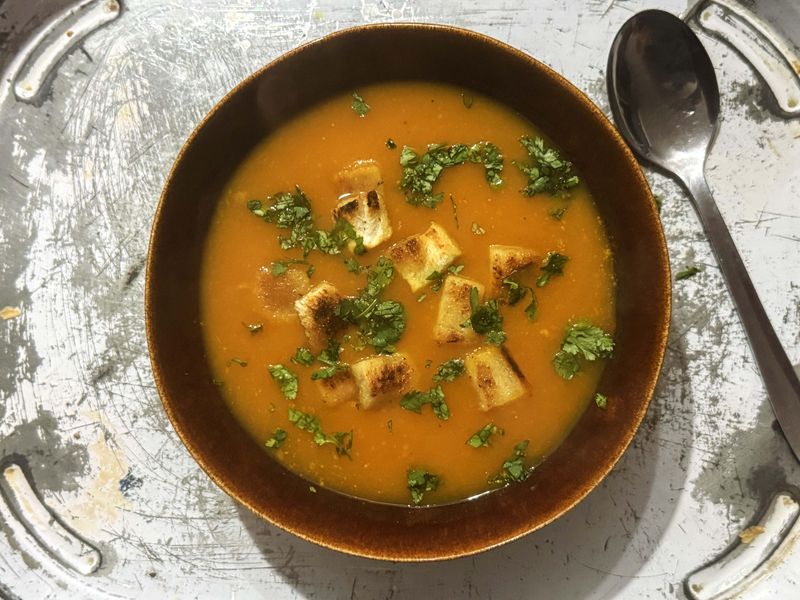 Orange sweet potato and fresh turmeric soup