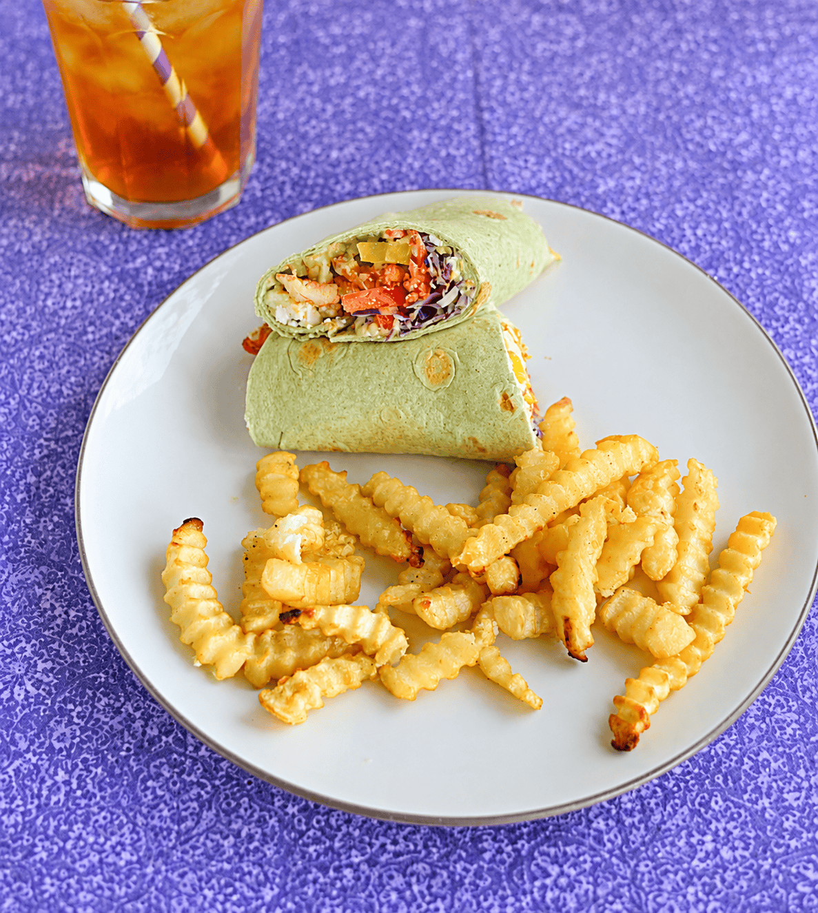 Rainbow chicken wraps with creamy avocado dressing