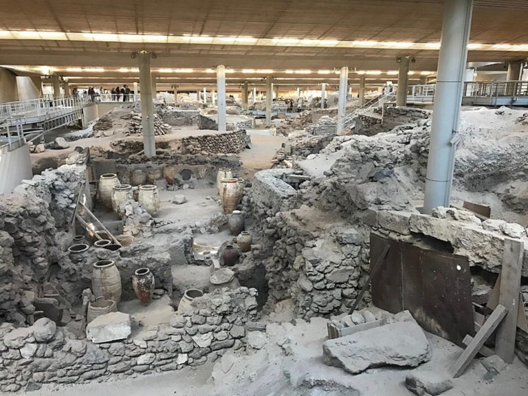 In 1967, an archaeologist’s spade bit into volcanic ash on Santorini ...
