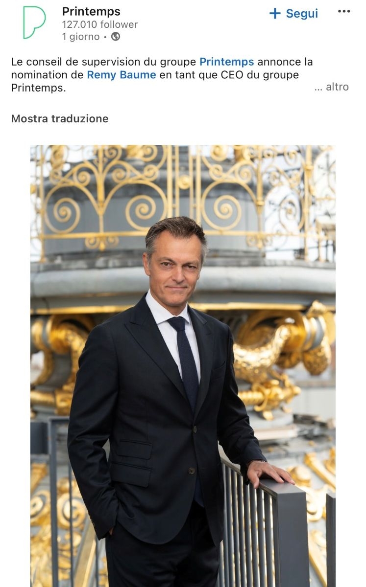 Printemps chiama Rémy Baume come nuovo CEO