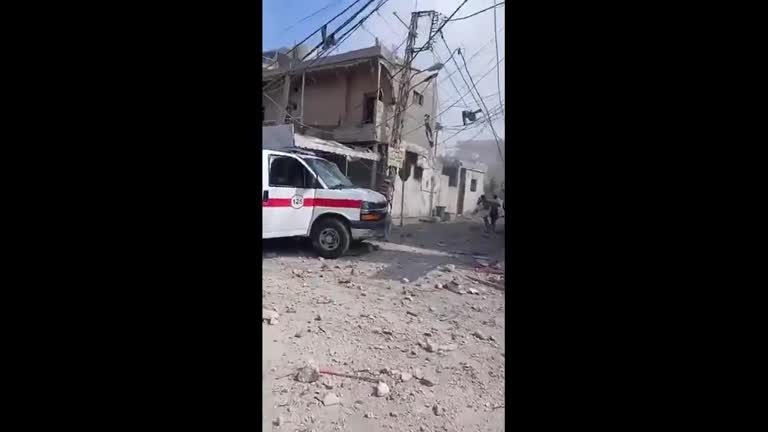 Destroyed buildings and rubble after strike on Tyre in Lebanon