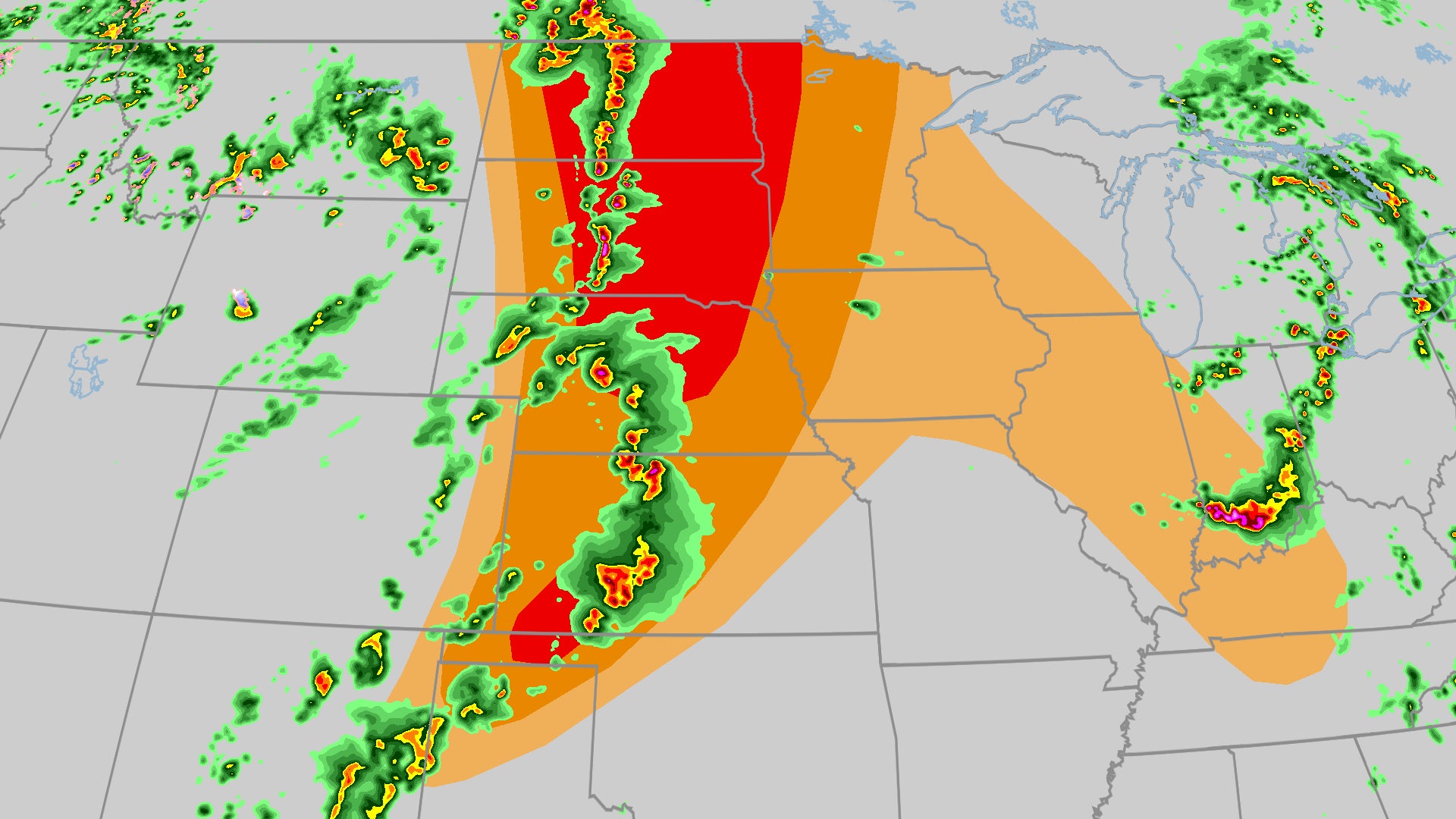 Plains: Strong tornadoes, large hail, high winds possible