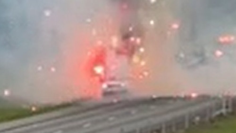 Pickup truck carrying fireworks catches fire