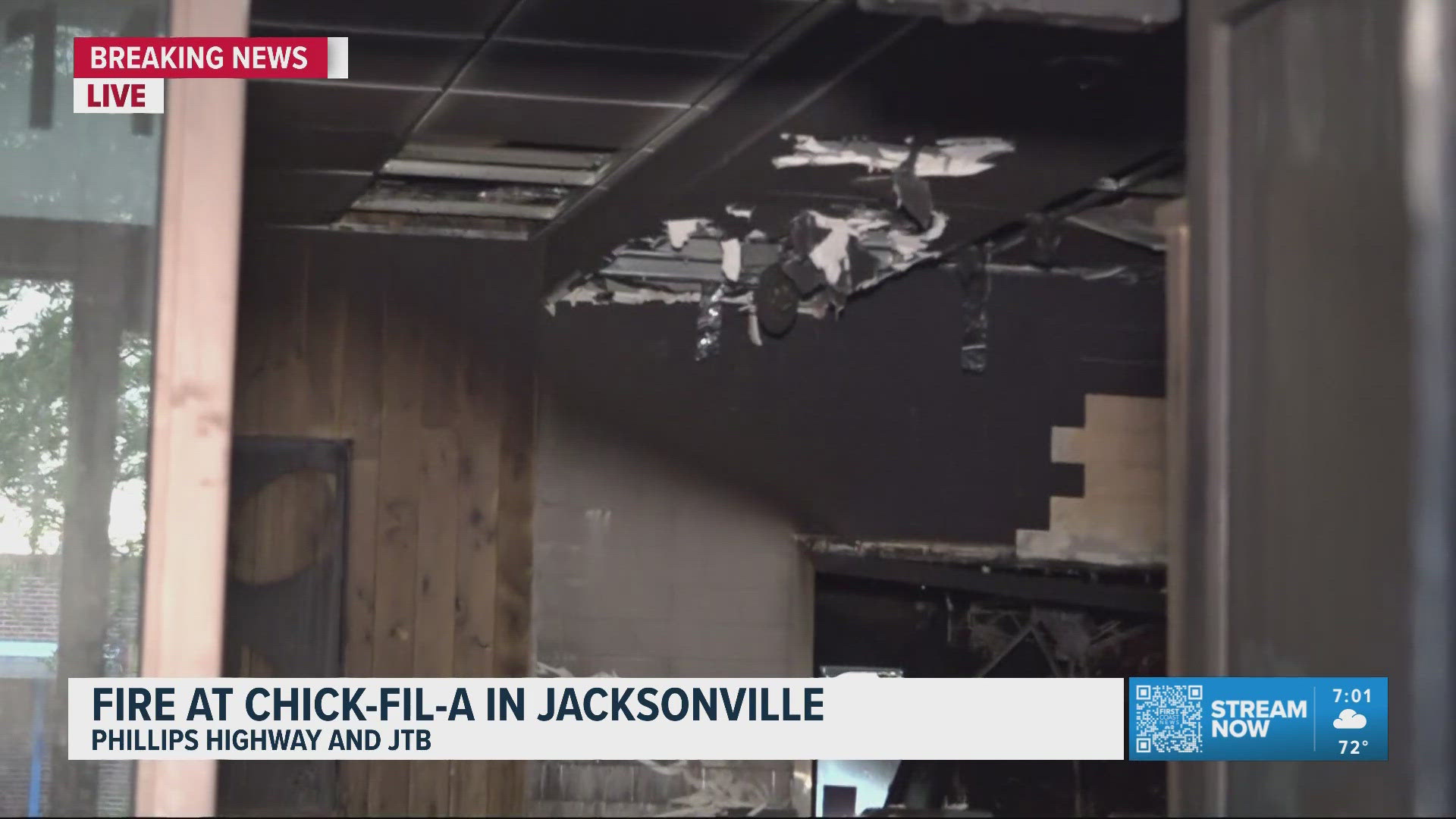 Damage sustained after a fire inside Chick-Fil-A on Butler Blvd
