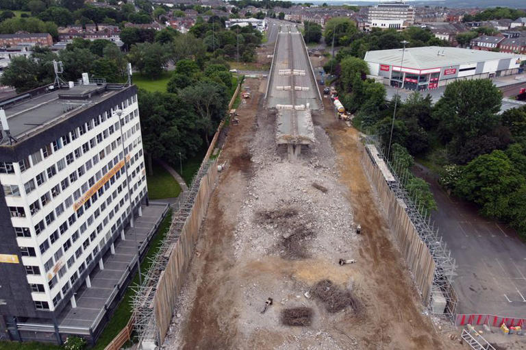 Gateshead flyover demolition update as huge gap appears in abandoned ...