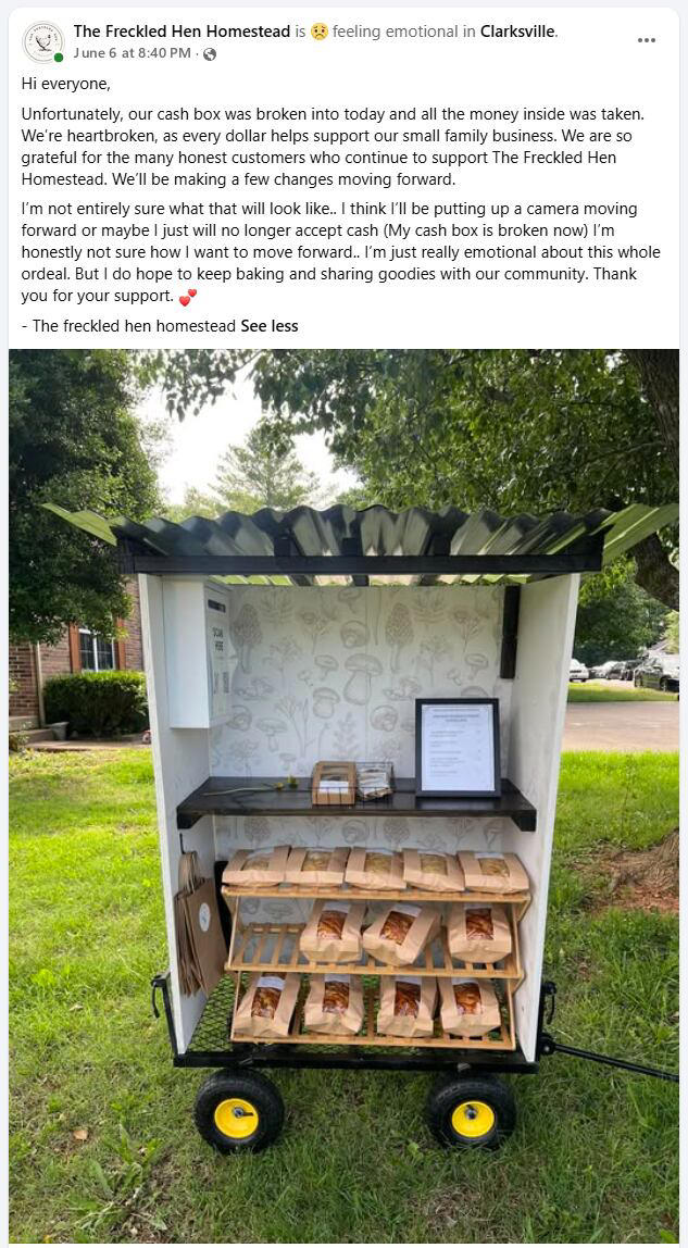 Clarksville bakery stand ‘heartbroken’ after thief steals cash from ...