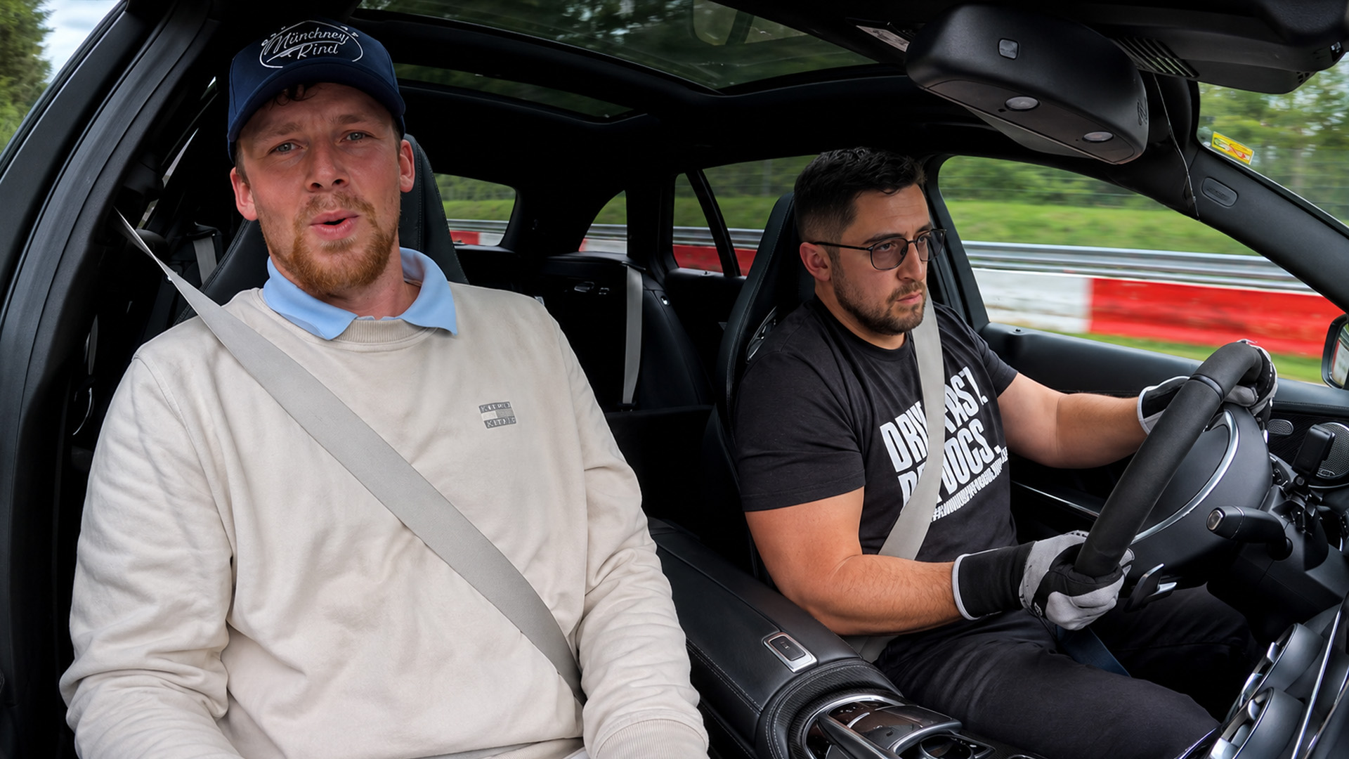 My passenger reacts to a wild AMG C63 wagon track run