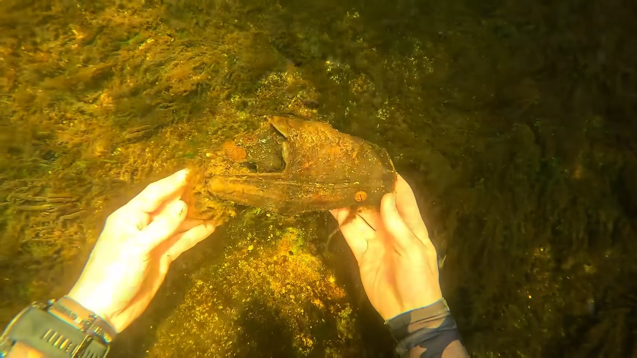 He pulled up a rusty rifle underwater - "Super cool find" - then the ...