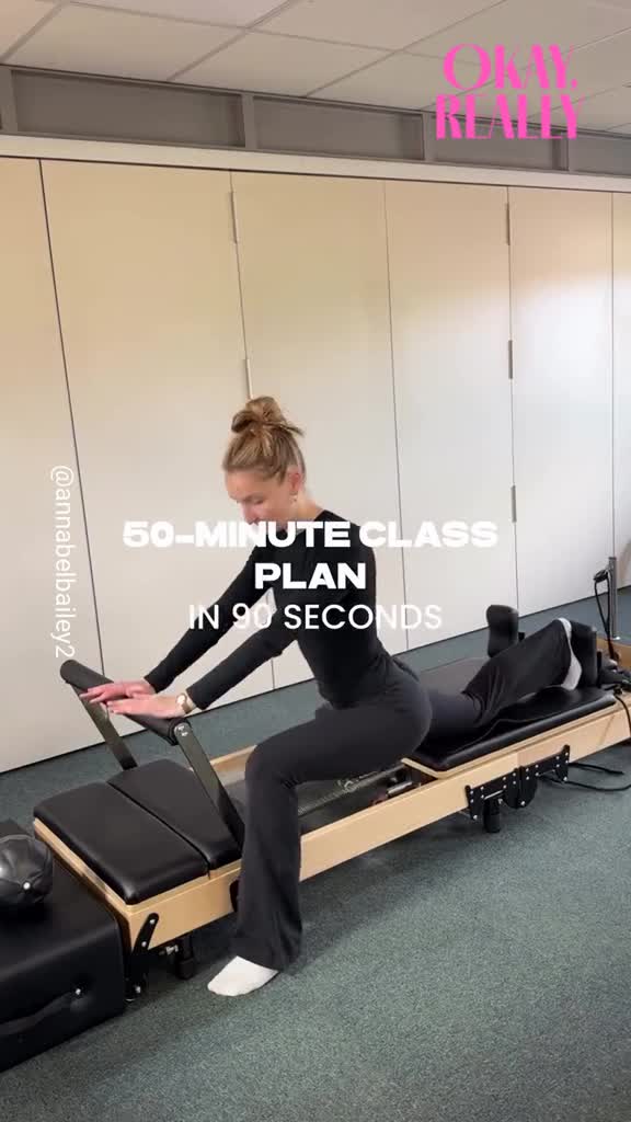 Pilates instructor demonstrates 50-minute workout in fast motion