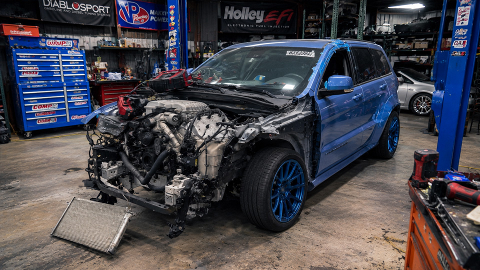 Totaled Trackhawk starts its comeback after heavy damage
